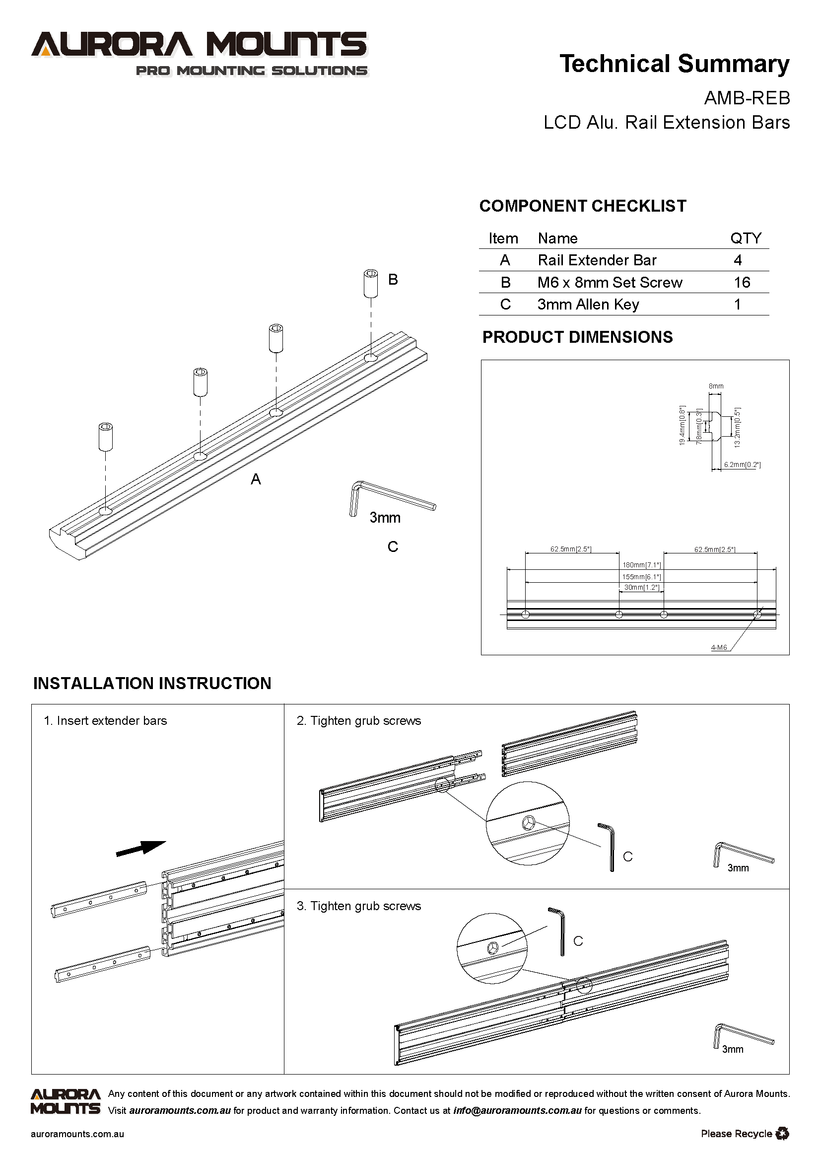 AMB-REB Rail extension joint bar for menu board mount – Aurora Mounts